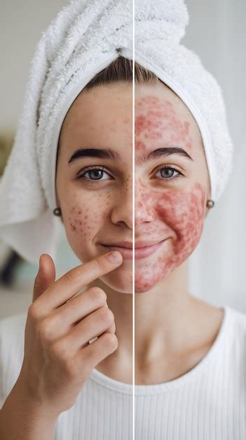 Teenage Girl Before And After Acne Treatment Skin Care Concept Acne