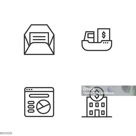 세트 라인 은행 건물 파이 차트 인포 그래픽 봉투 및화물 선박 상자 배달 아이콘 벡터 0명에 대한 스톡 벡터 아트 및 기타 이미지 0명 개념 건축 Istock