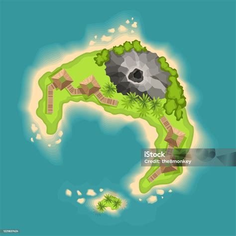 화산이있는 최고의 섬 바다의 열대 섬의 높이에서 볼 수 있습니다 벡터 만화 열대 낙원 바다 섬 해안 좋은 화창한 날 경관에 대한 스톡 벡터 아트 및 기타 이미지 Istock