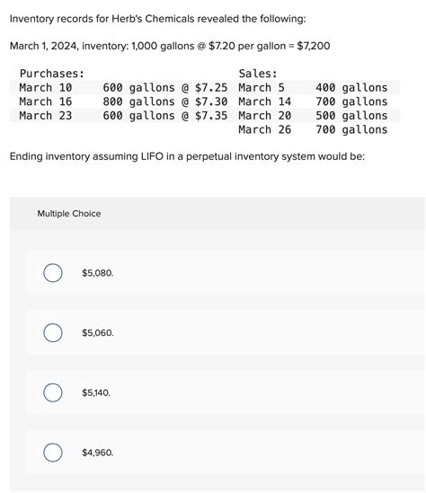 Solved Inventory Records For Herb S Chemicals Revealed The Chegg