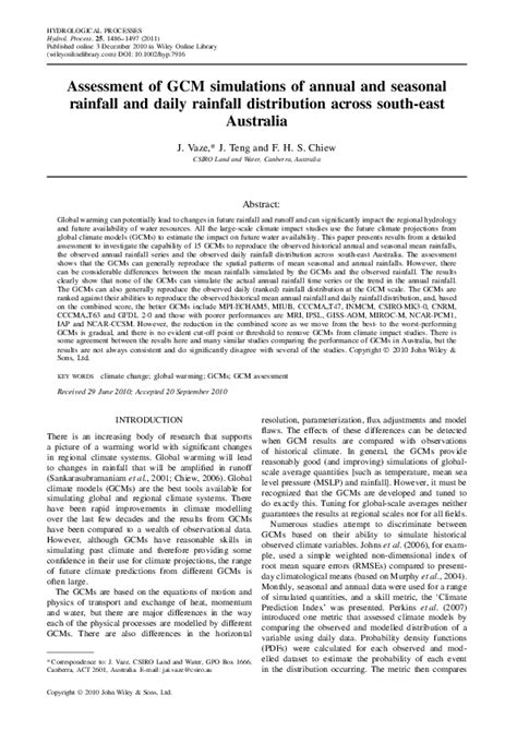 Pdf Assessment Of Gcm Simulations Of Annual And Seasonal Rainfall And