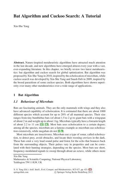 Sci 427 Bat Algorithm And Cuckoo Search A Tutorial Springer