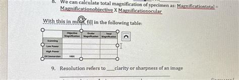 Solved 8 We Can Calculate Total Magnification Of Specimen