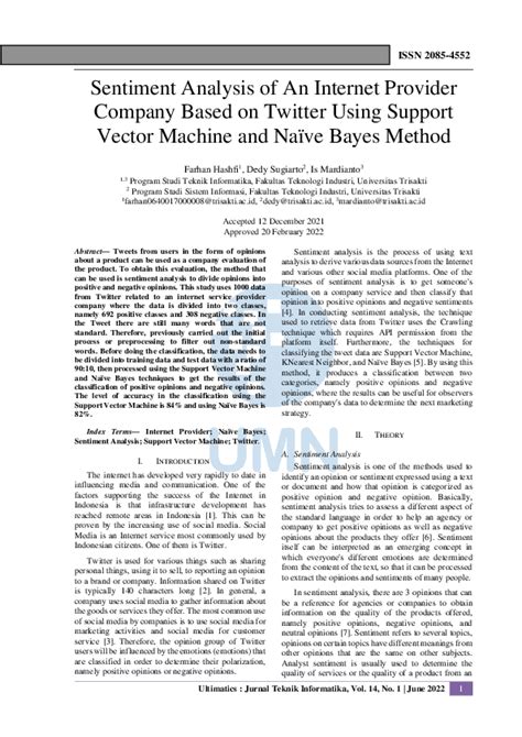 Pdf Sentiment Analysis Of An Internet Provider Company Based On