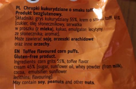 Chrupki kukurydziane o smaku Toffi Flips kalorie kJ a nutriční hodnoty KalorickéTabulky cz