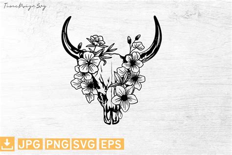Floral Cow Skull Graphic By TiMeCraftshop Creative Fabrica