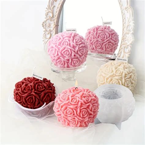Rose Flower Ball Candle Silicone Mold Diy Gypsum Temu