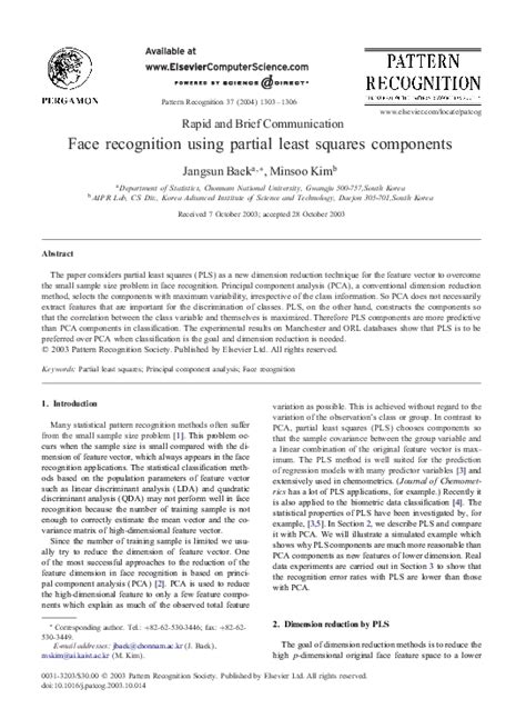 Pdf Face Recognition Using Partial Least Squares Components