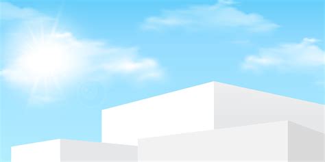 하늘색 구름 배경 흰색 연단 플랫폼 단계 여름 화장품 제품 프리젠 테이션 배너 디자인 벡터 장면 자연 풍경 봄 하늘 건물 벽을위한 최소 3d 디스플레이 0명에 대한 스톡