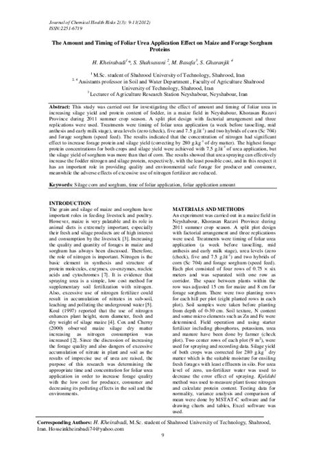 Pdf Foliar Urea Effects On Maize And Sorghum Protein