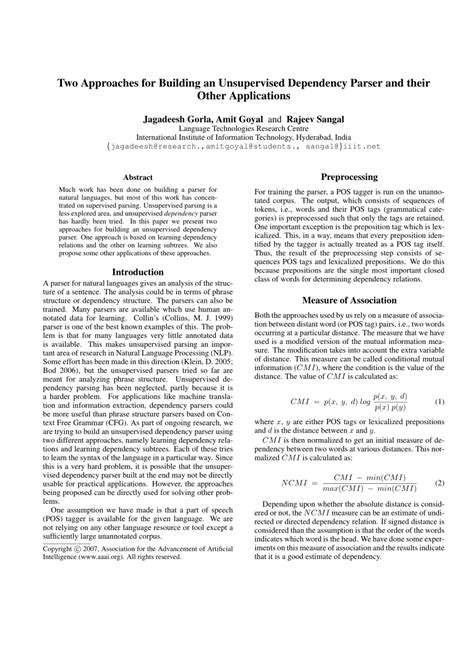 Pdf Two Approaches For Building An Unsupervised Dependency Parser And Their Other Applications