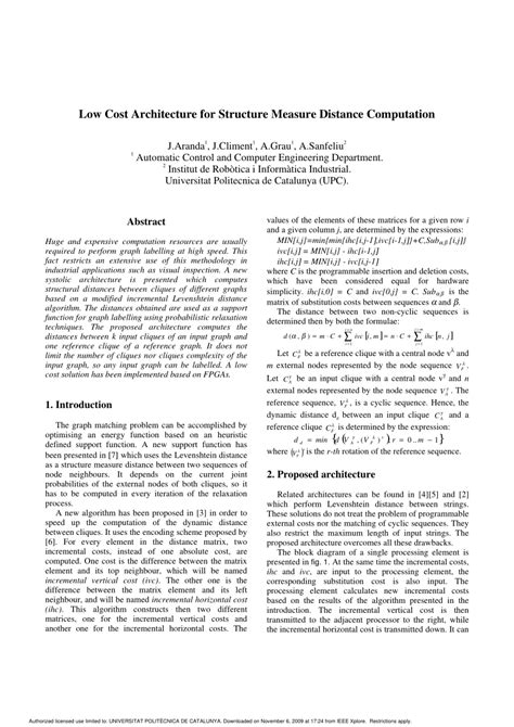 Pdf Low Cost Architecture For Structure Measure Distance Computation