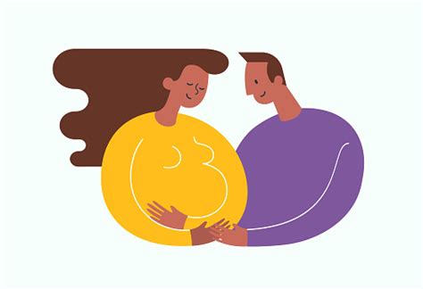 임신한 아프리카미국 여자는 그녀의 배를 쓰 다듬어 행복 한 아빠는 그녀를 포용 행복 한 모성 및 아기 기대 개념입니다 현대 벡터 일러스트 레이 션 가족에 대한 스톡 벡터