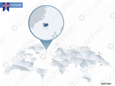 Abstract Rounded World Map With Pinned Detailed Iceland Map Stock