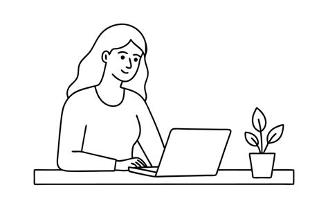 Premium Vector Woman Using Laptop Computer Vector Drawing Of Woman