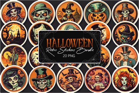 Retro Halloween Stickers Bundle Graphic By Genius Graph · Creative Fabrica