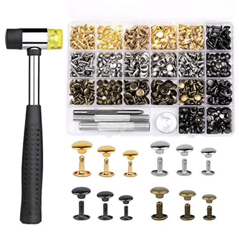 TLKKUE Set Rivets For Leather Sizes Double Cap Rivets Tubular Colors Leather Rivets With