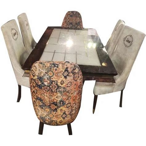 Glass Rectangular Luxury Wooden Dining Table Set 6 Seater At ₹ 80000