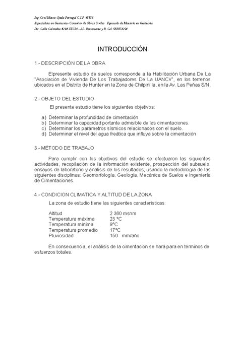 Uancv Mecanica DE Suelos Para Proyecto De Habilitacion Urbana En La