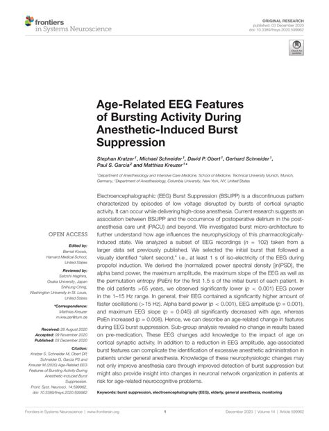 Pdf Age Related Eeg Features Of Bursting Activity During Anesthetic