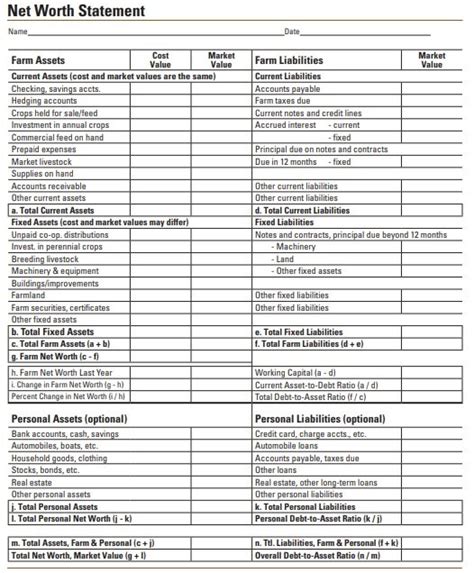 Personal Net Worth Statement Template For Excel Excel Tmp