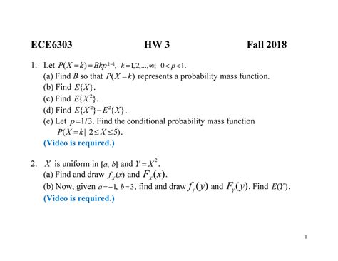 HW 3 Homework Questions For Probability Course Hw3 2024 1 ECE6303 HW 3 Fall 2018 1 Let P X