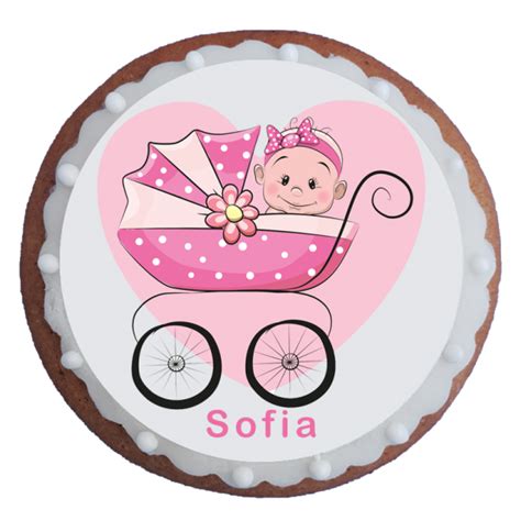 Turta Dulce Bebelus Roz In Carucior Botez 8 Cm Super Pret Emarturii