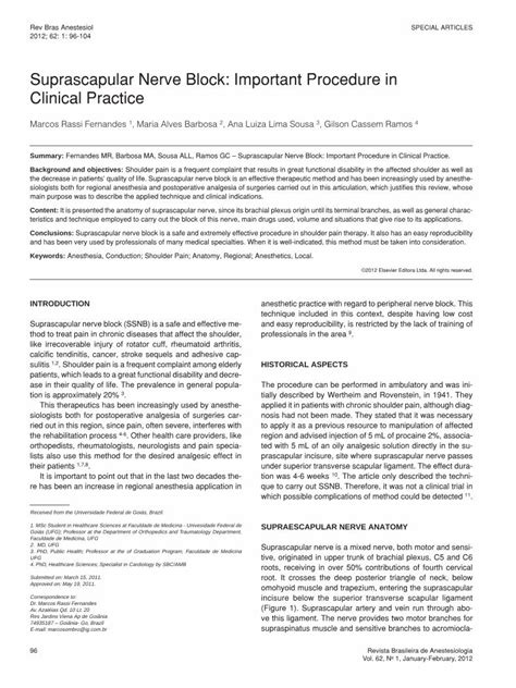 Pdf Suprascapular Nerve Block Important Procedure In Clinical