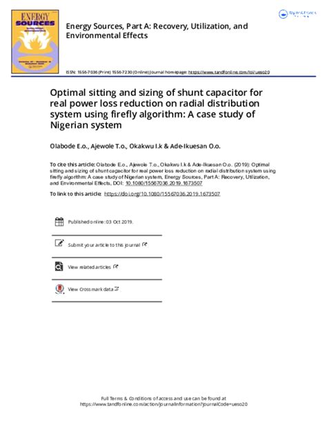 Pdf Optimal Sitting And Sizing Of Shunt Capacitor For Real Power Loss