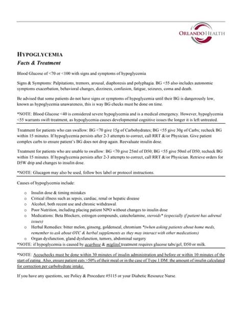 Protocol Of Hypoglycemia Management Doc