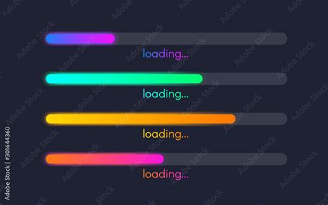 Loading Bar Set Color Gradient Lines On Dark Backdrop Progress Visualization Color Web Design