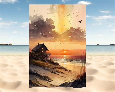 Beach Sunset Watercolor Print Ocean Wall Art Tropical Nature Etsy