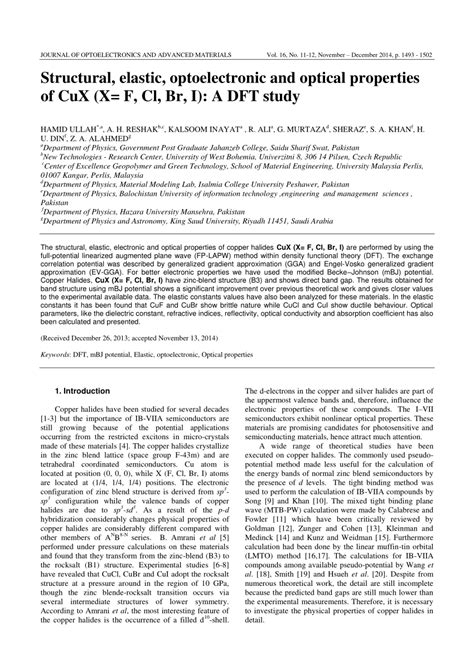 Pdf Structural Elastic Optoelectronic And Optical Properties Of Cux