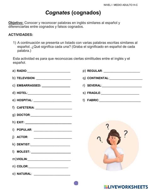 Spanish Printable Spanish Cognates Worksheets Library