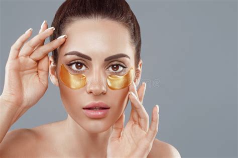 Beauty Woman Face With Under Eye Collagen Gold Pads Anti Aging