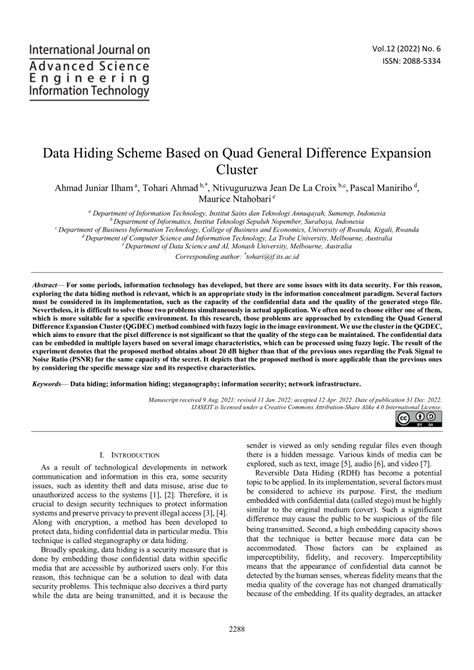 Pdf Data Hiding Scheme Based On Quad General Difference Expansion Cluster