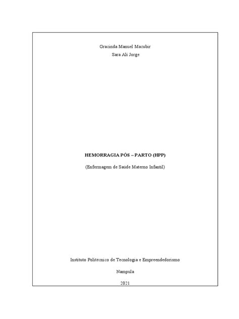 Hemorragia Pós Parto Pdf Parto Doenças E Distúrbios