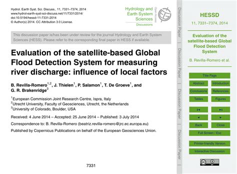 Pdf Evaluation Of The Satellite Based Global Flood Detection System