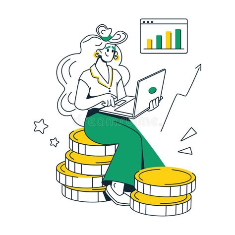 Woman Is Looking At Her Bank Account Statistics Stock Illustration