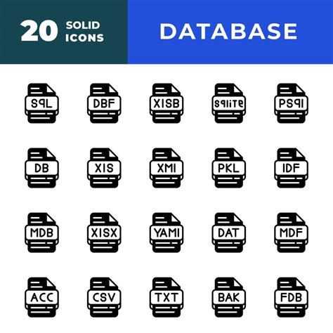 File Type Database Icon Set Document Files And Format Extension Symbol