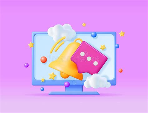 3D Notification Popup With Bell In Computer Stock Vector Illustration