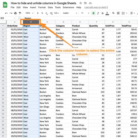 How To Hide And Unhide Columns In Google Sheets
