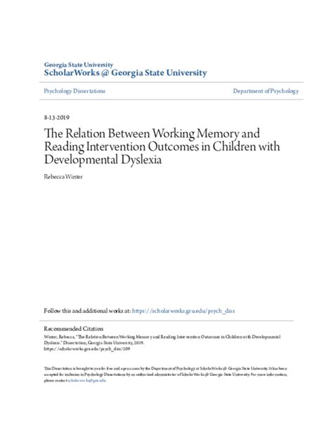 Pdf The Relation Between Working Memory And Reading Intervention