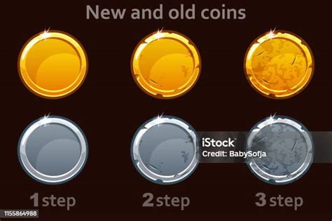 Munt Icoon Vector Gouden En Zilveren Munten 3 Stappen Van Het Tekenen