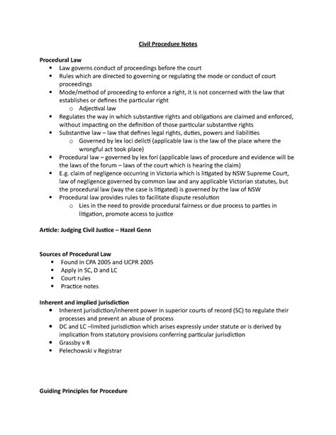Civil Procedure Notes Civil Procedure Notes Procedural Law Law