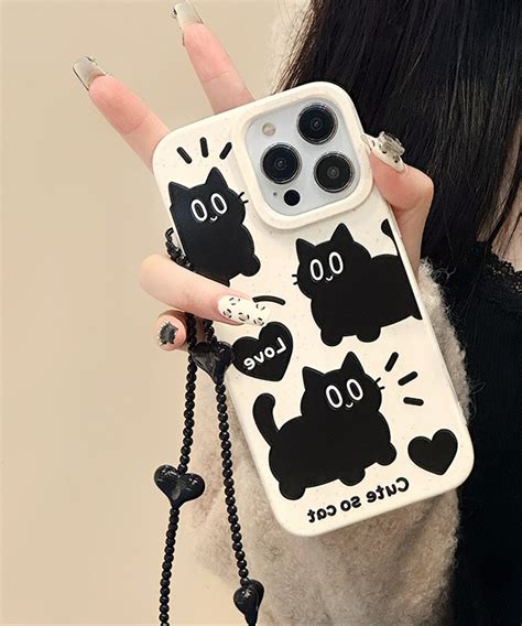 귀여운 아이폰 블랙 큐트 고양이 스트랩 실리콘 젤리 특이한 키치 심플 우정 친구 핸드폰줄 핸드폰 휴대폰 애플 폰 케이스 아이폰