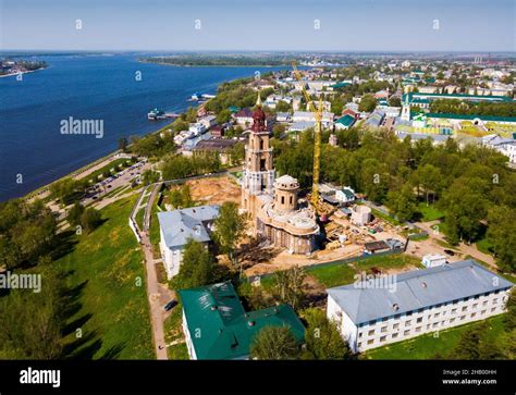 Aerial view of Kostroma with Kremlin Complex during reconstruction ...
