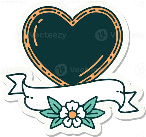 Pegatina De Tatuaje Al Estilo Tradicional De Un Corazón Y Una Pancarta