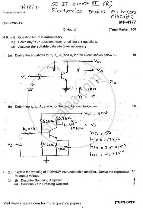 Electronic Devices And Circuits 2011 2012 Be It Information Technology Semester 3 Se Second