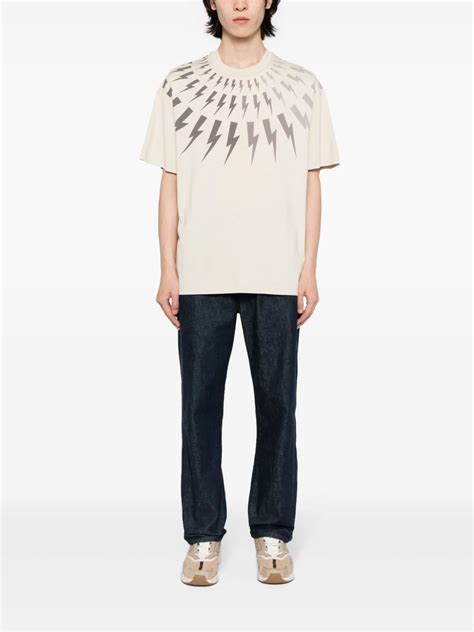 Neil Barrett Thunderbolt Print Cotton T Shirt Neutrals Farfetch Uk